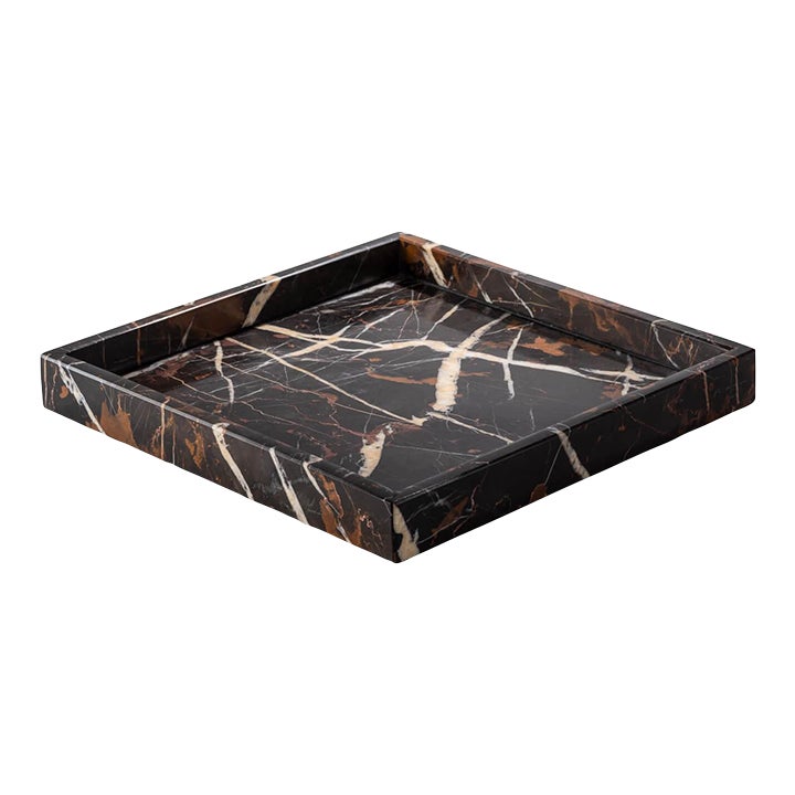 Black & Gold Marble Square Tray | Chairish