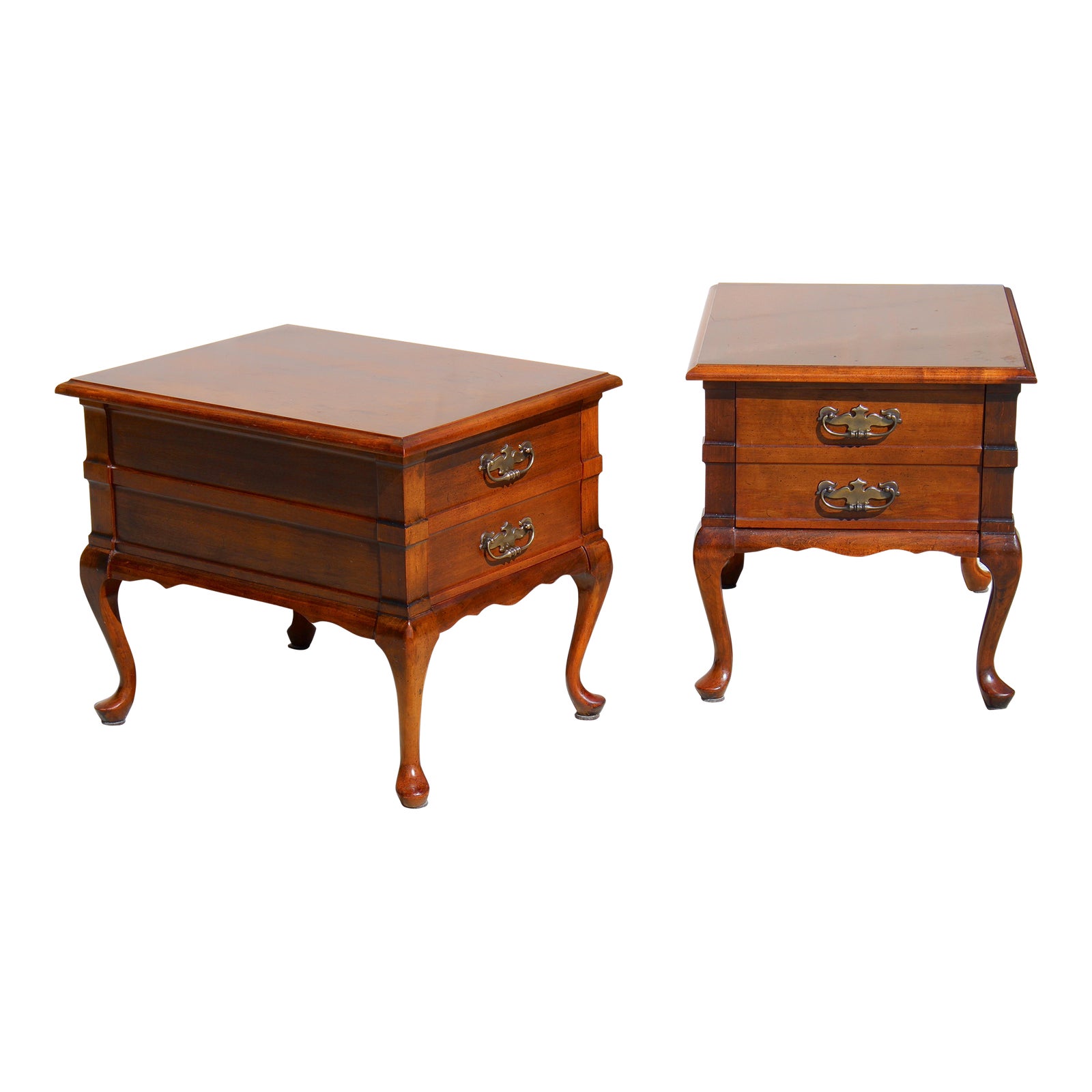 1980s Vintage Mersman Queen Anne Style Solid Cherry End Tables With ...