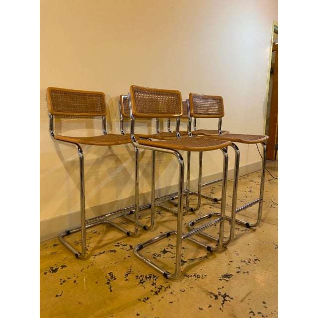Mid-Century Set of 5 Cane Bar Stools From the 1970s | Chairish