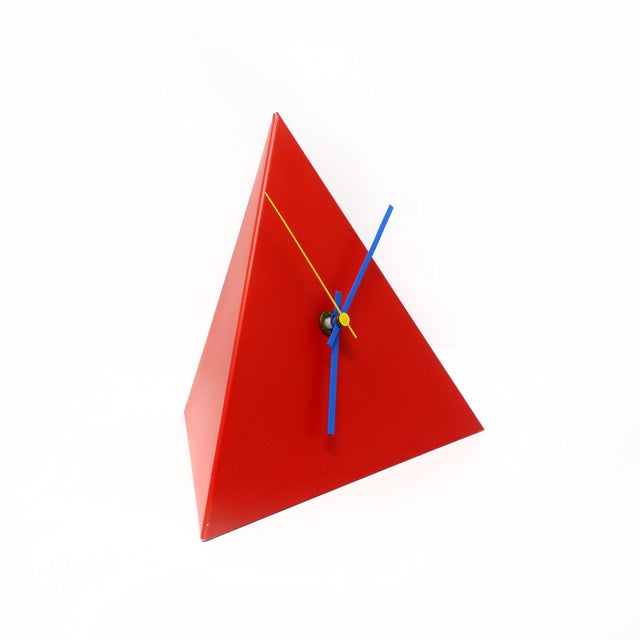 1980s Postmodern Red Metal Pyramid Clock | Chairish