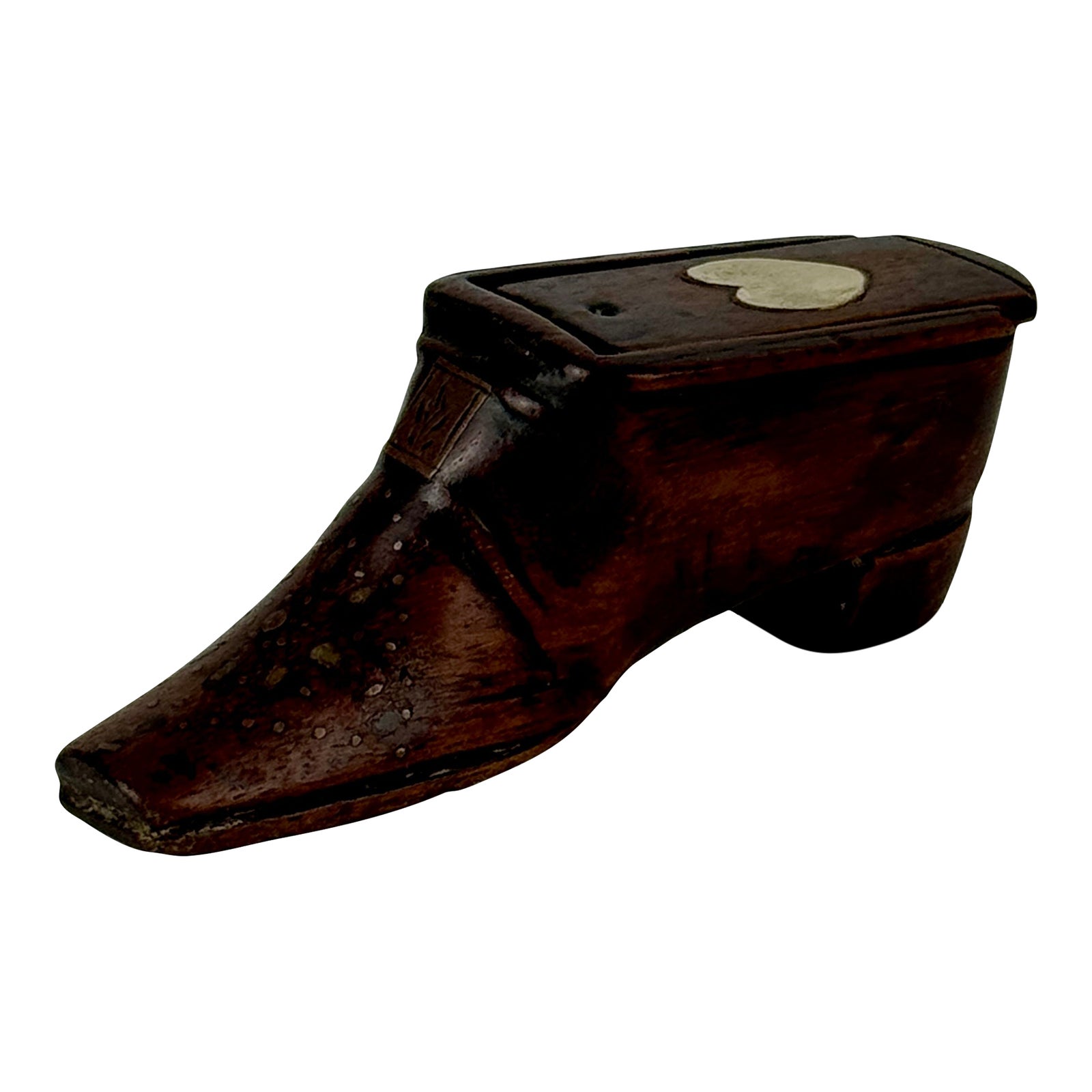 19th Century Antique English Victorian Wood Carved Shoe Snuff Box With ...