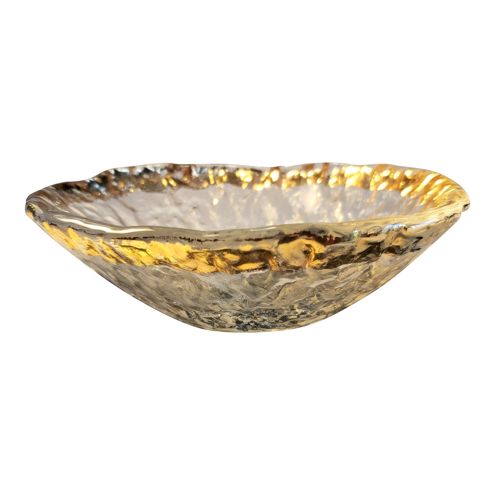 Italian Ivv Glacier 10k Gold Rim Art Glass Serving Bowl | Chairish