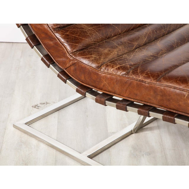 Italian Channeled Leather and Chrome Chaise Longue, 1970 | Chairish