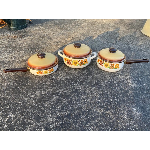 1970’s Enameled Cookware- Set of 3 | Chairish