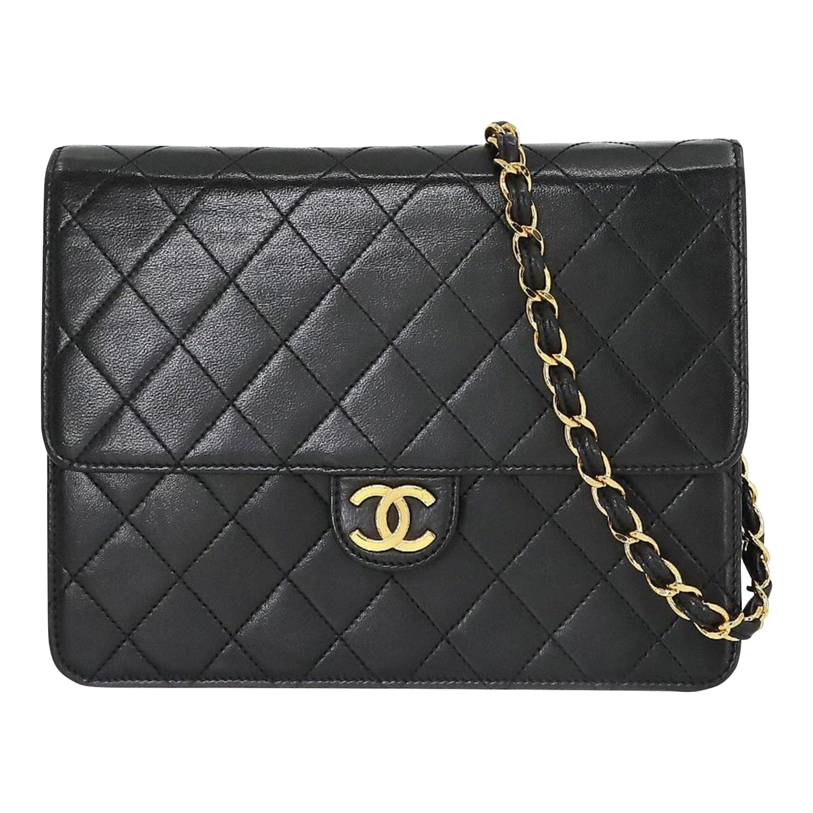 Chanel Matelasse Chain Shoulder Bag Leather Black Gold Metal Fittings ...