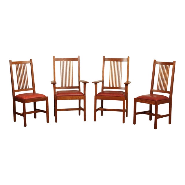 Stickley Mission Collection Set of Four Cherry Spindle Dining Chairs ...