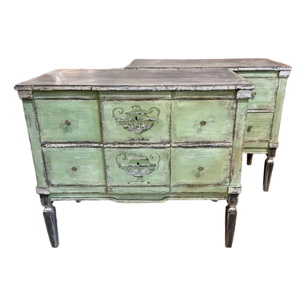 Pair of German Hand-Painted Green Chests With a Neo-Classical Design ...