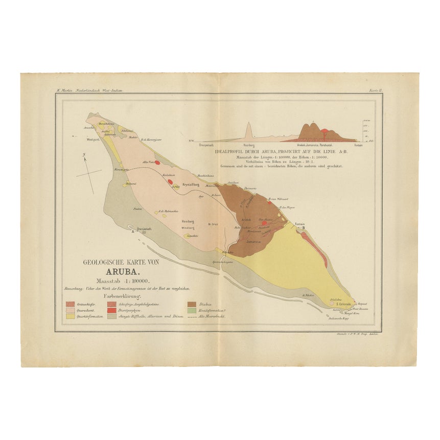 Antique Geological Map of Aruba by Karl Martin, 1888 | Chairish