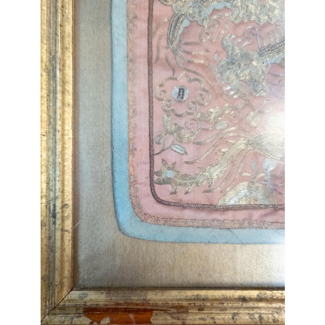 19th Century Chinese Chinoiserie Silk Embroidered Panel With Dragon and ...