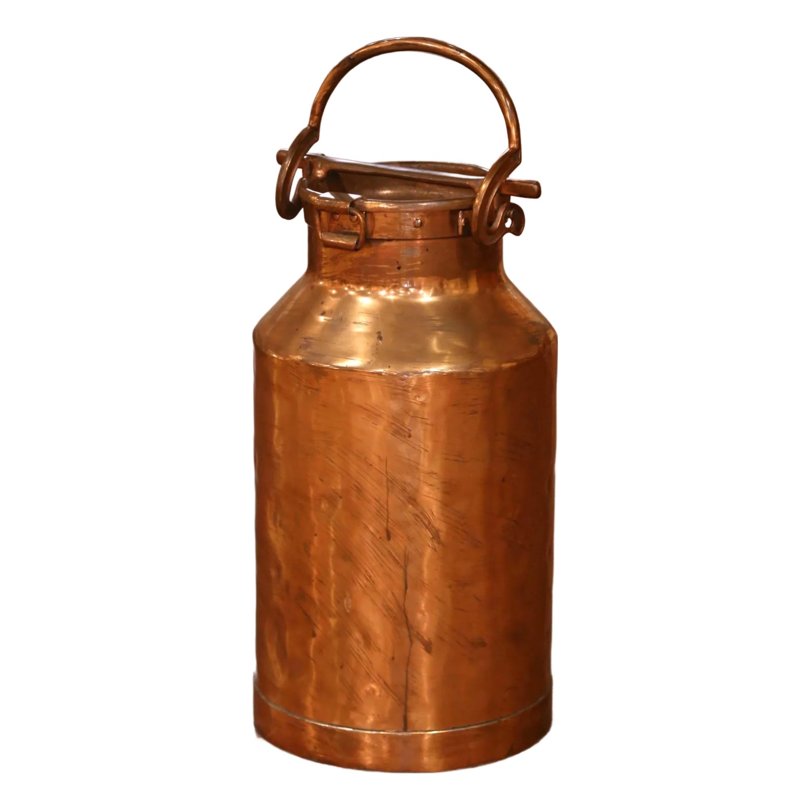 19th Century French Polished Copper and Iron Milk Can With Locking Lid ...