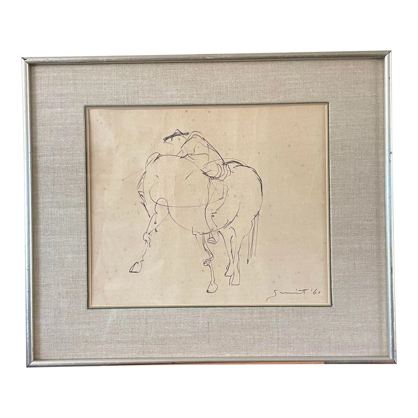 1961 Surrealist Style Abstract Graphite Drawing of a Horse by Walter ...