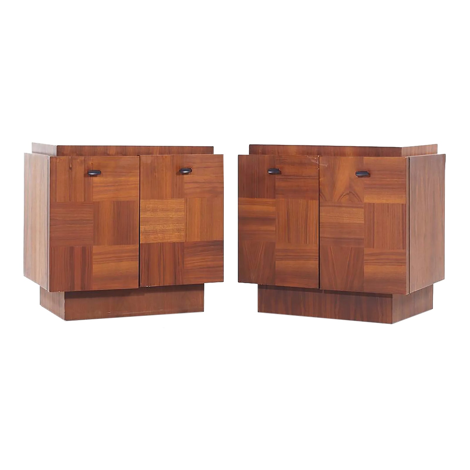 Lane Brutalist Mid Century Walnut Nightstands - Pair | Chairish