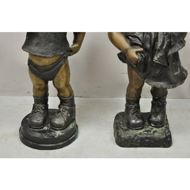 Cast Bronze Victorian Style 29" Little Boy and Girl Statue Figure - a ...