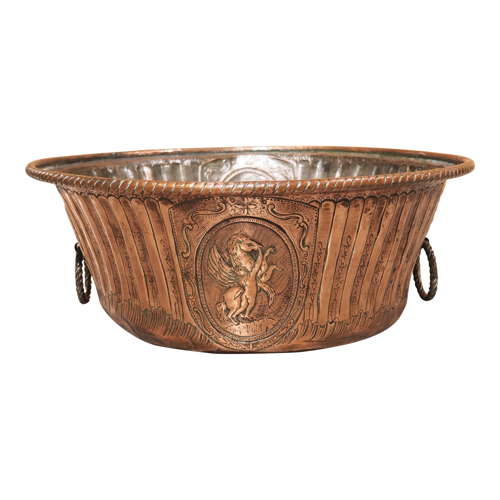 18th Century Repousse Decorated Copper Chaudron From France | Chairish