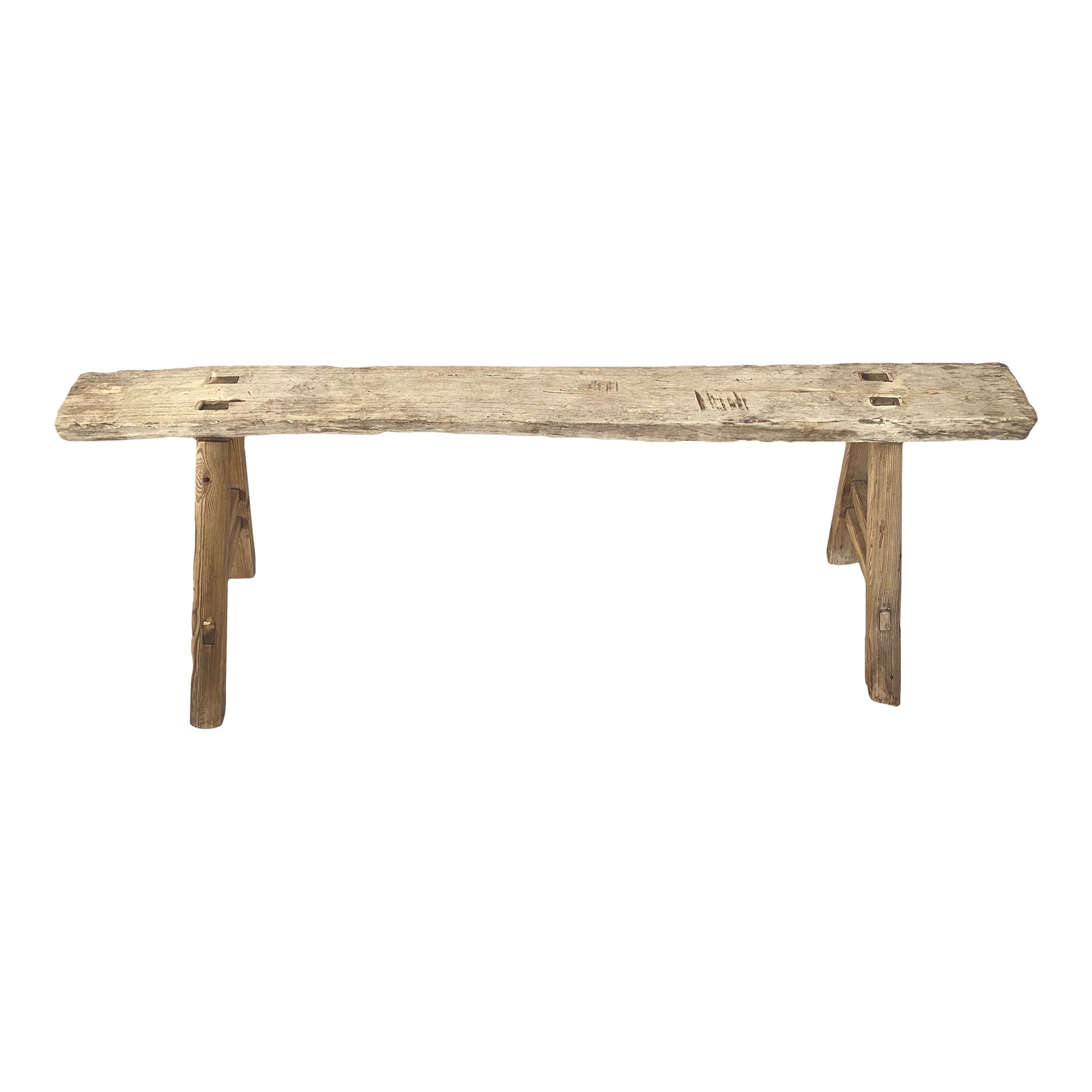 Rustic Elm Wood Long Bench | Chairish