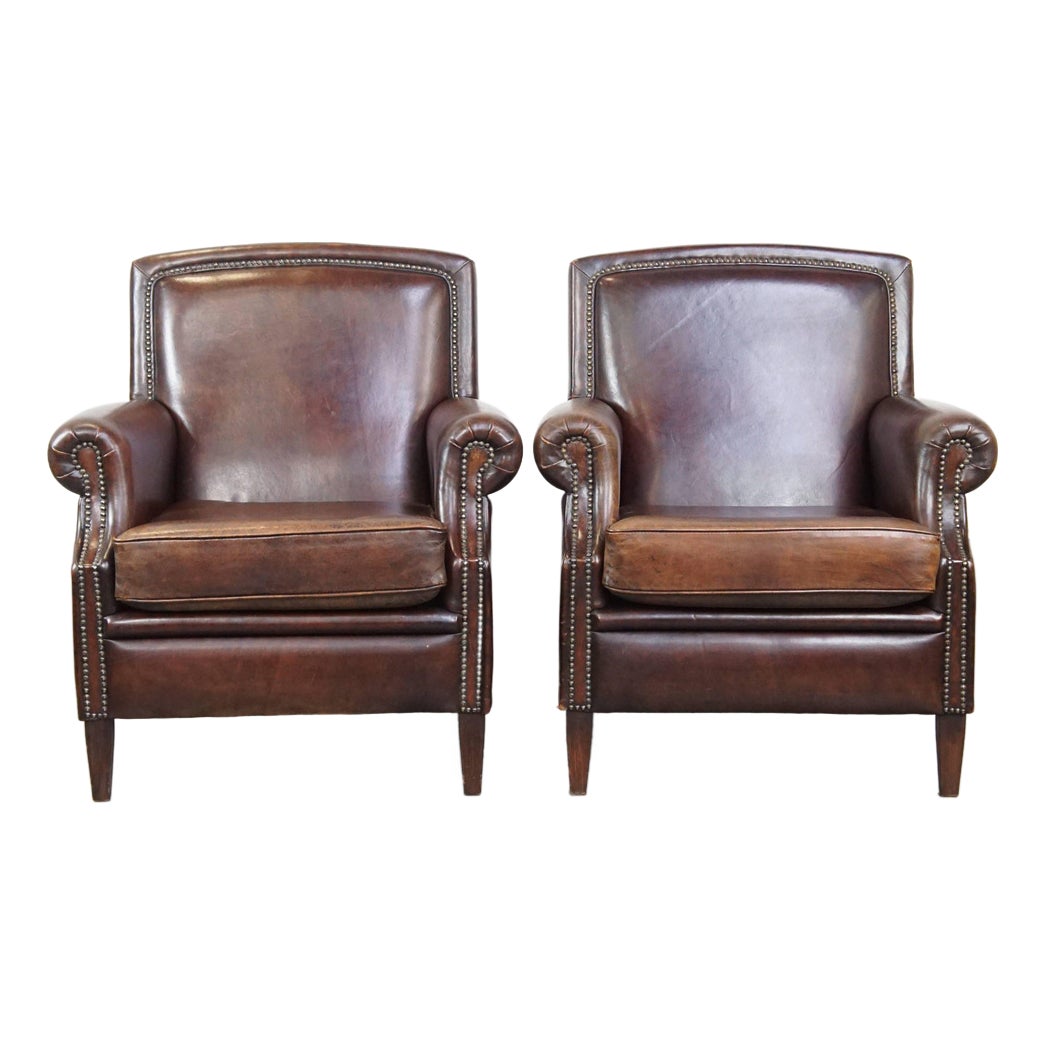 Set of Sheep Leather Club Chairs | Chairish