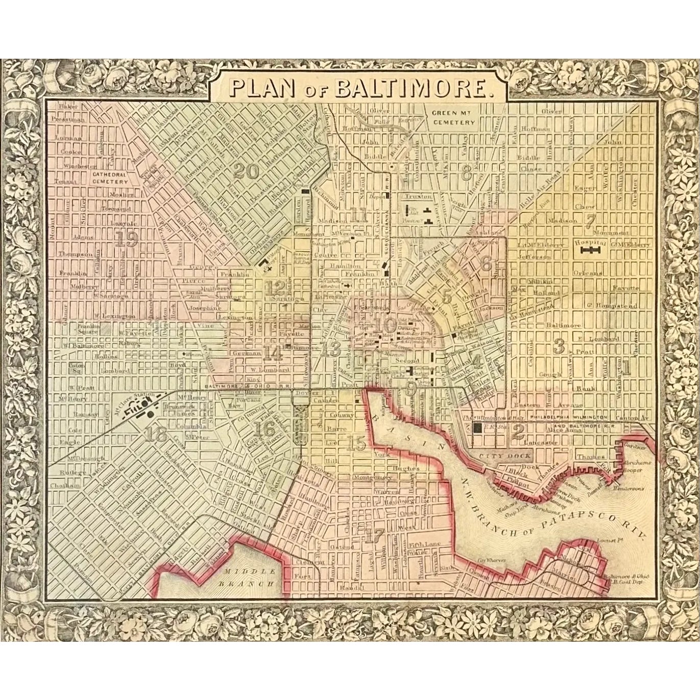 Baltimore, Original Engraving by Samuel Mitchell, 1863 | Chairish