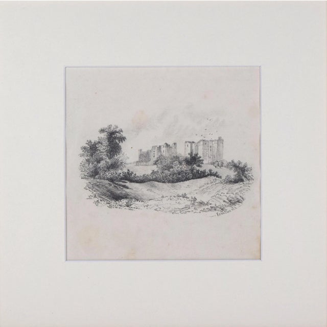 19th Century Antique English Graphite Landscape Drawing With Castle ...