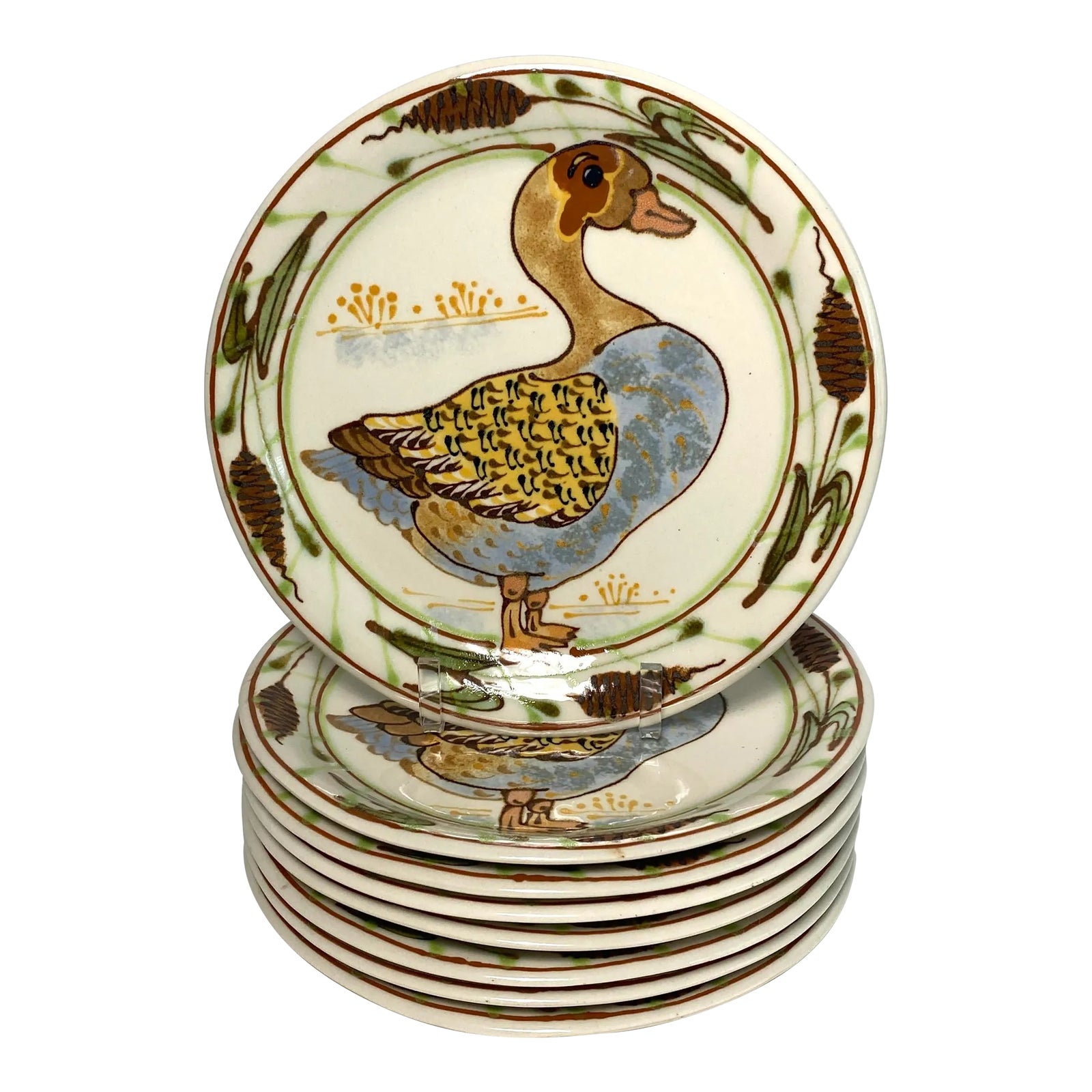 1970s Janet Rothwoman Studio Pottery Duck Plates - Set of 8 | Chairish