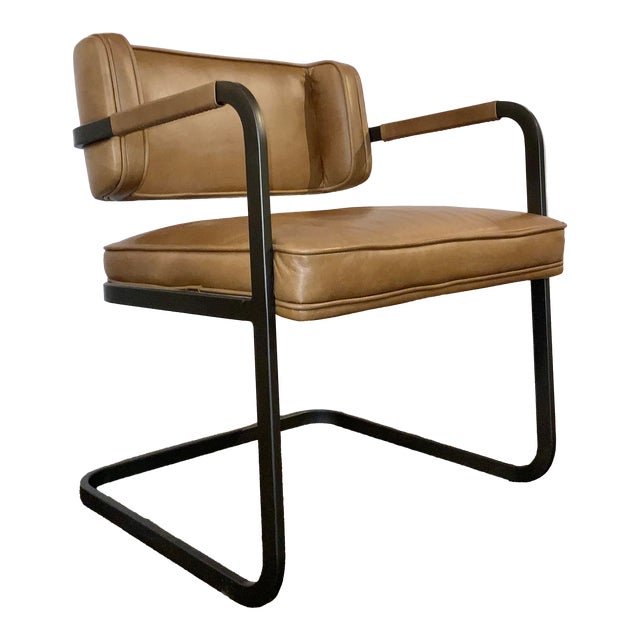 Mid-Century Modern Inspired Caramel Leather Accent Chair | Chairish