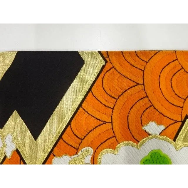 Midcentury 50s Japanese Silk Obi Handmade Antique Black Red Yellow ...