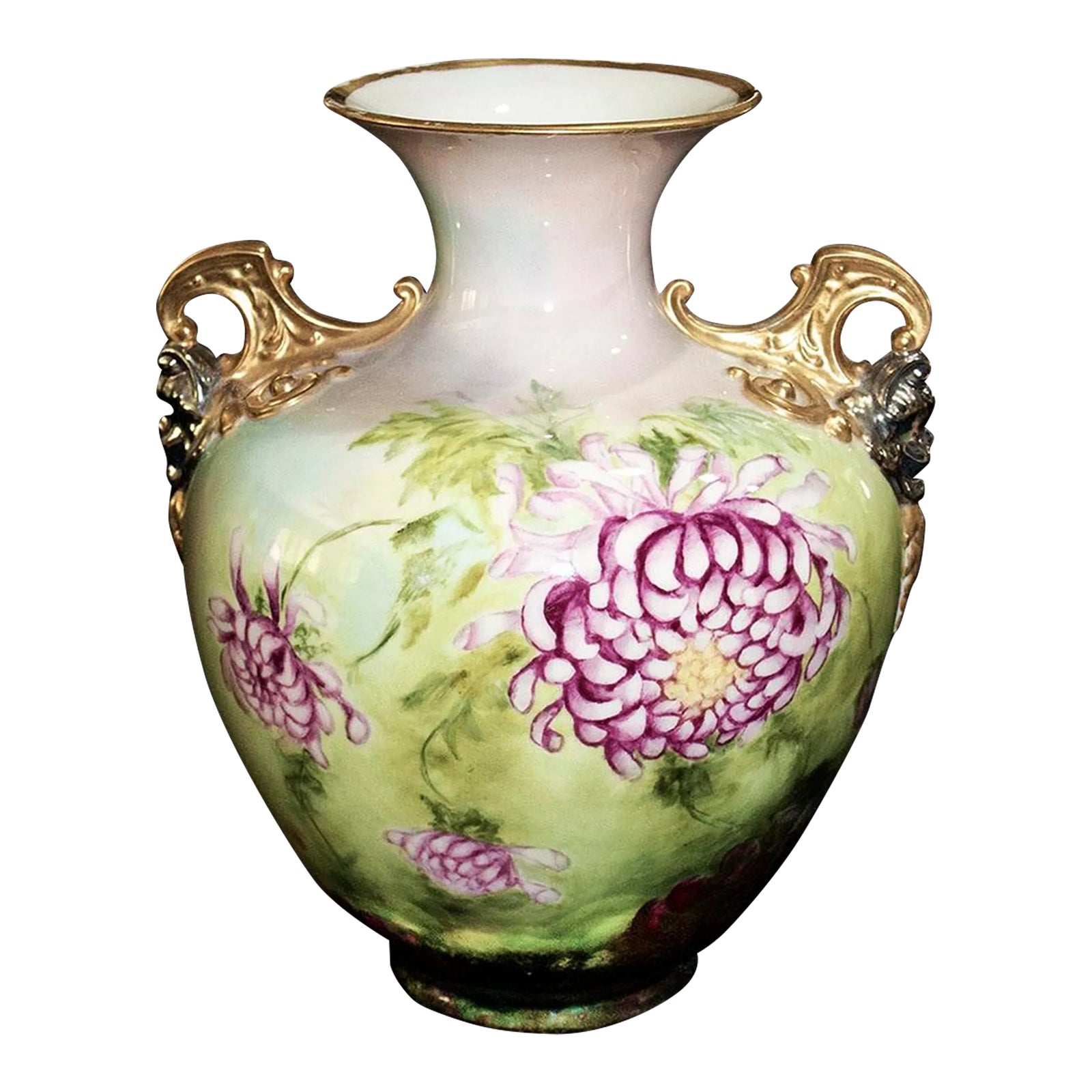 Rare Belleek Hand Painted Floral Vase - Signed | Chairish