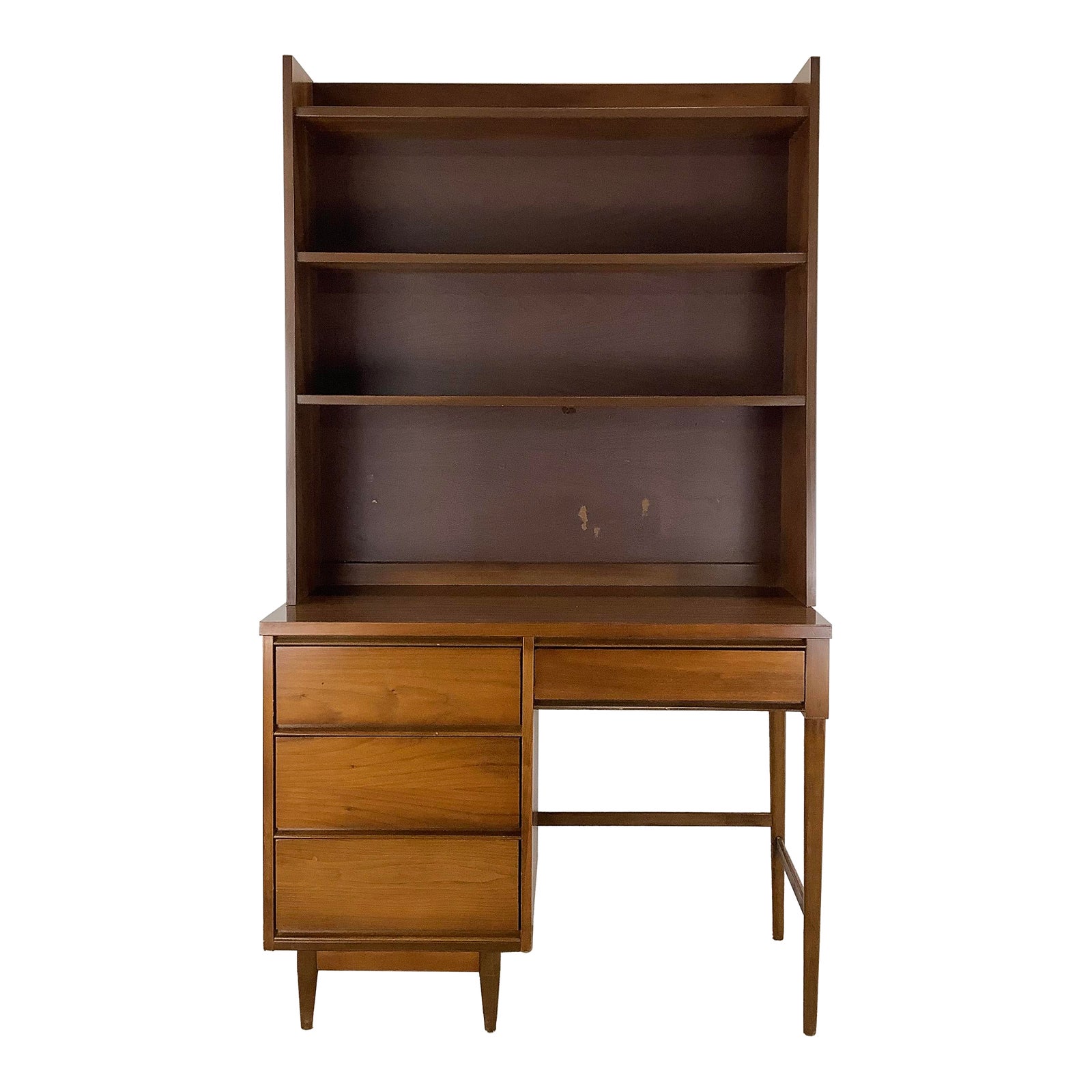 Mid-Century Modern Writing Desk With Bookshelf Topper | Chairish