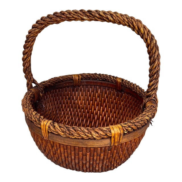 Vintage Asian Woven Willow Gathering Basket | Chairish