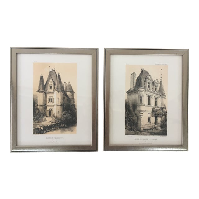 Framed French Architectural Prints - Pair | Chairish