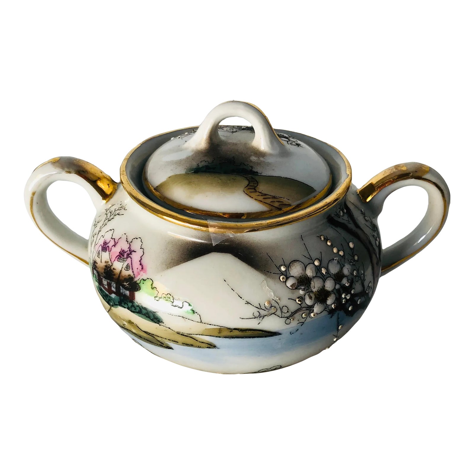 Vintage Hand Painted Nippon Made in Japan Lidded Sugar Bowl | Chairish