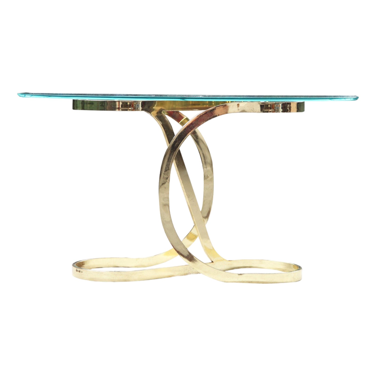 1970s Midcentury Brass Ribbon Curved Console Table Base Attributed to ...