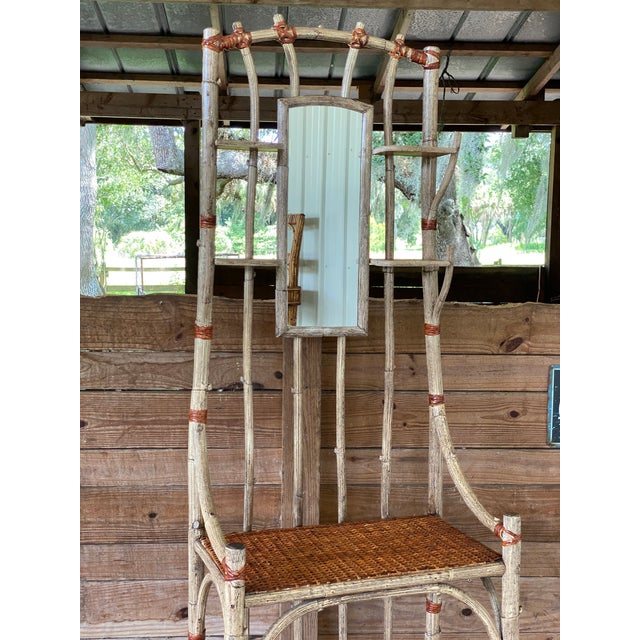 Palecek Farmhouse Coastal Faux Bamboo Wicker Hall Tree | Chairish