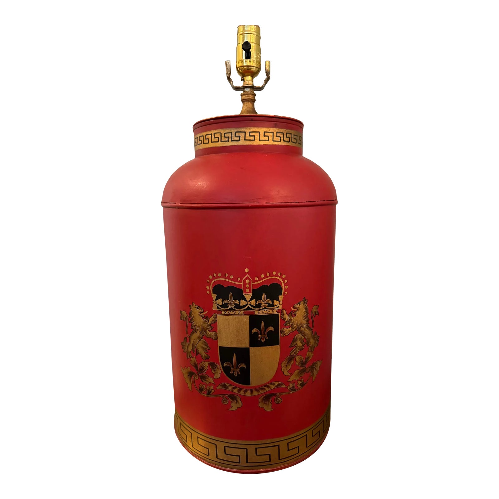 Vintage Large Painted Tole Table Lamp | Chairish