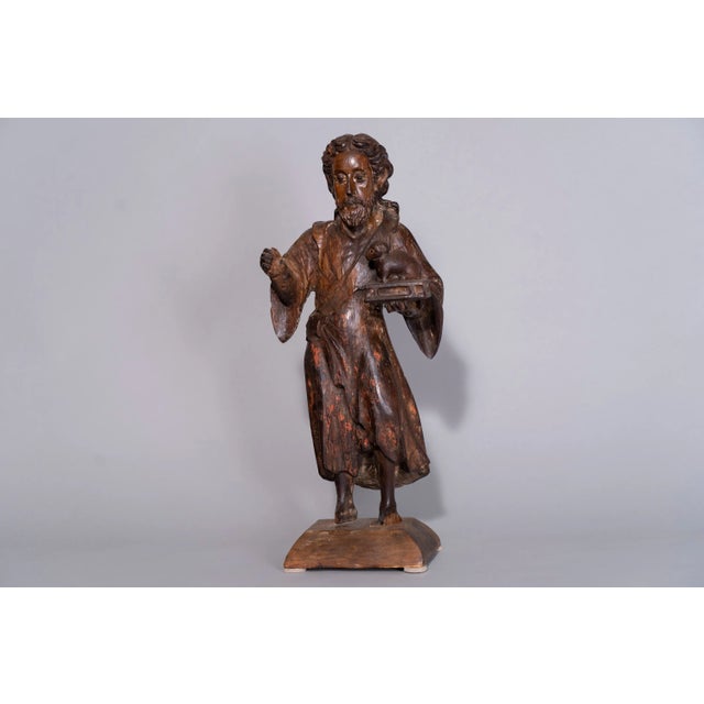 17th Century French Wooden Saint Figure | Chairish