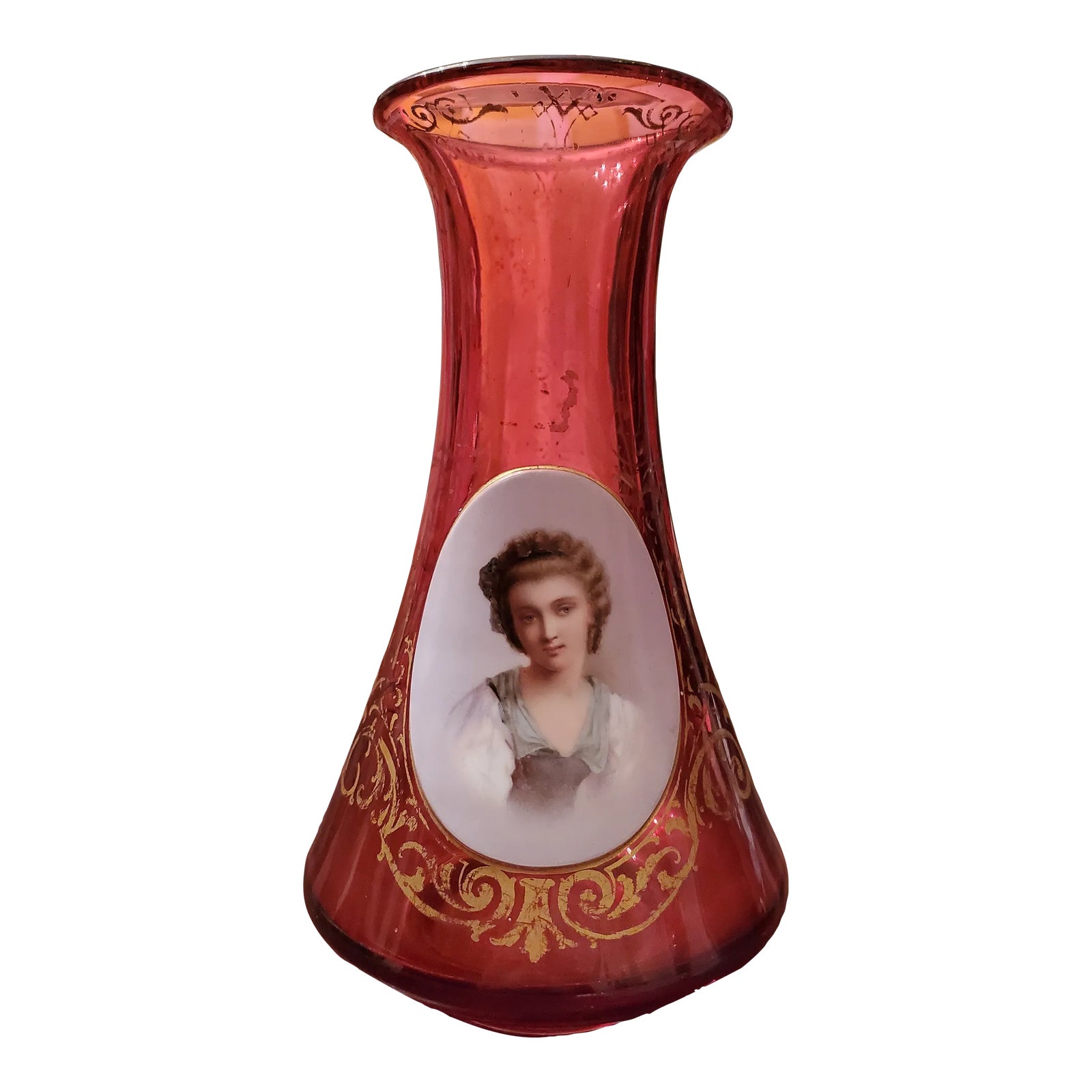 Antique Moser Bohemian Glass Applied Plaque Ruby Vase | Chairish