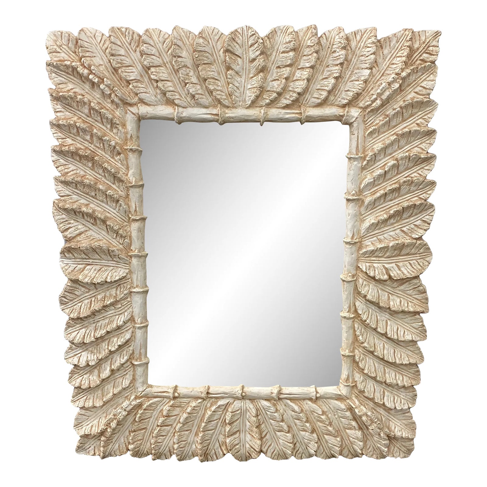 1980s Tropical Palm Tree Leaves Faux Bamboo Wall Mirror | Chairish