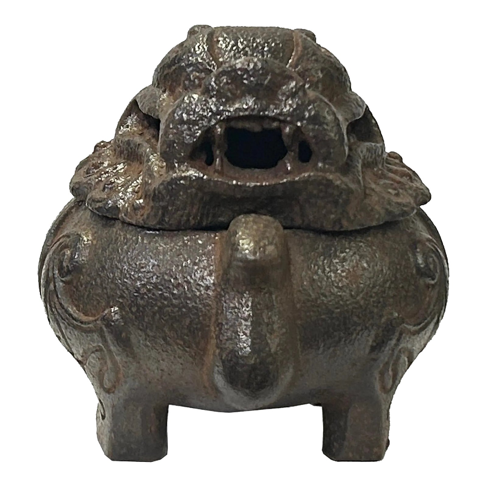 Rustic Iron Mixed Metal Lion Head Lid Ding Incense Holder Display ...