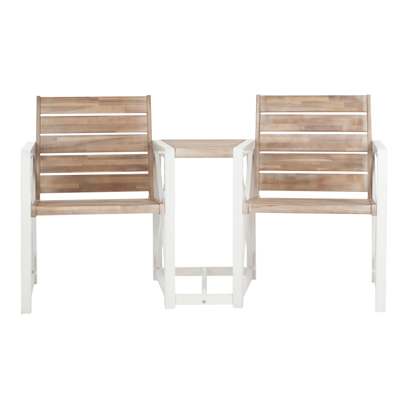 2 Seat Bench, White & Oak | Chairish