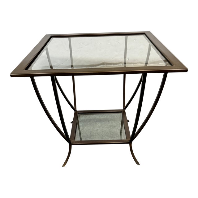 Contemporary Glass + Bronze Metal Side Table | Chairish