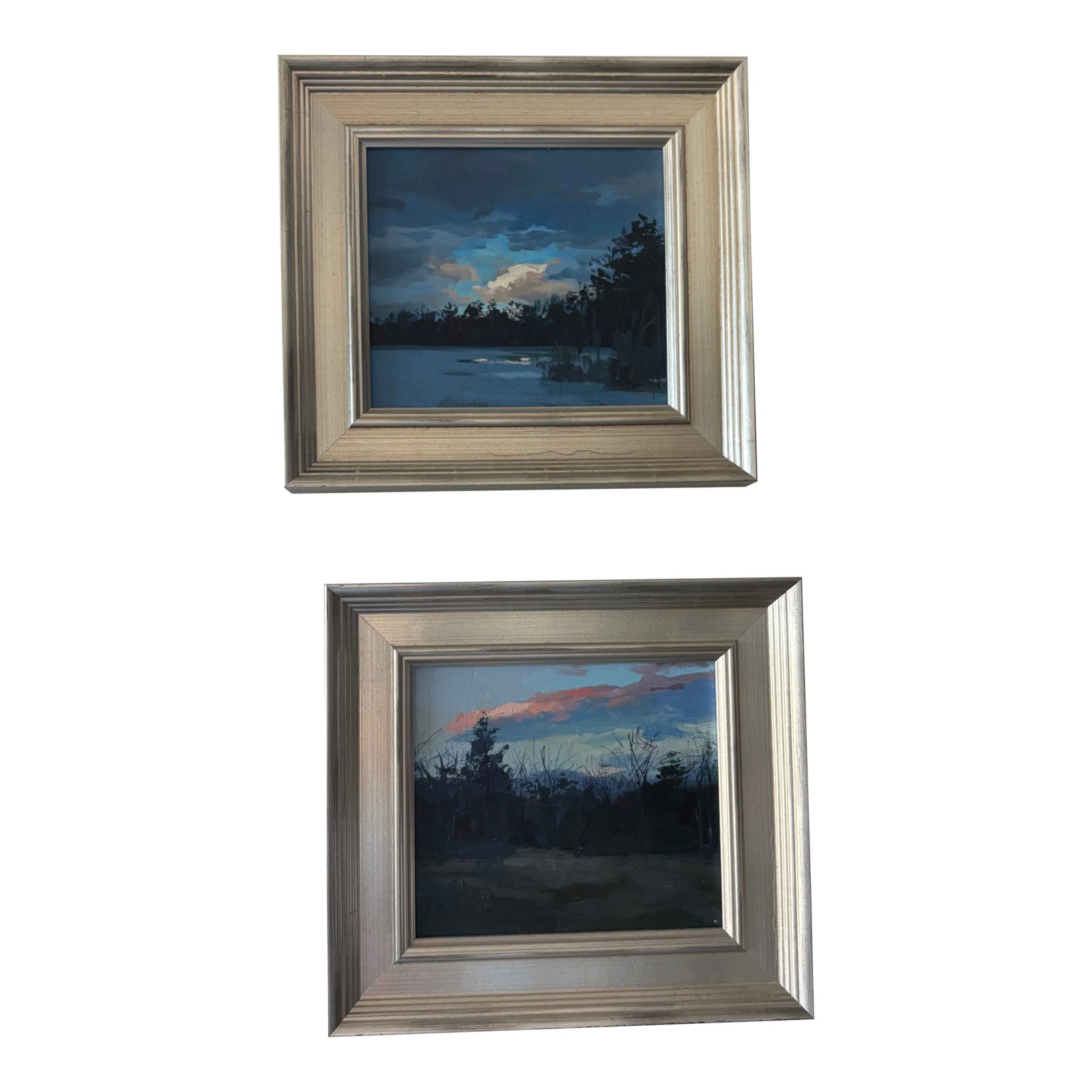 Pair Original Jeremy Miranda Oil Paintings in Silver Wood Plein Air ...