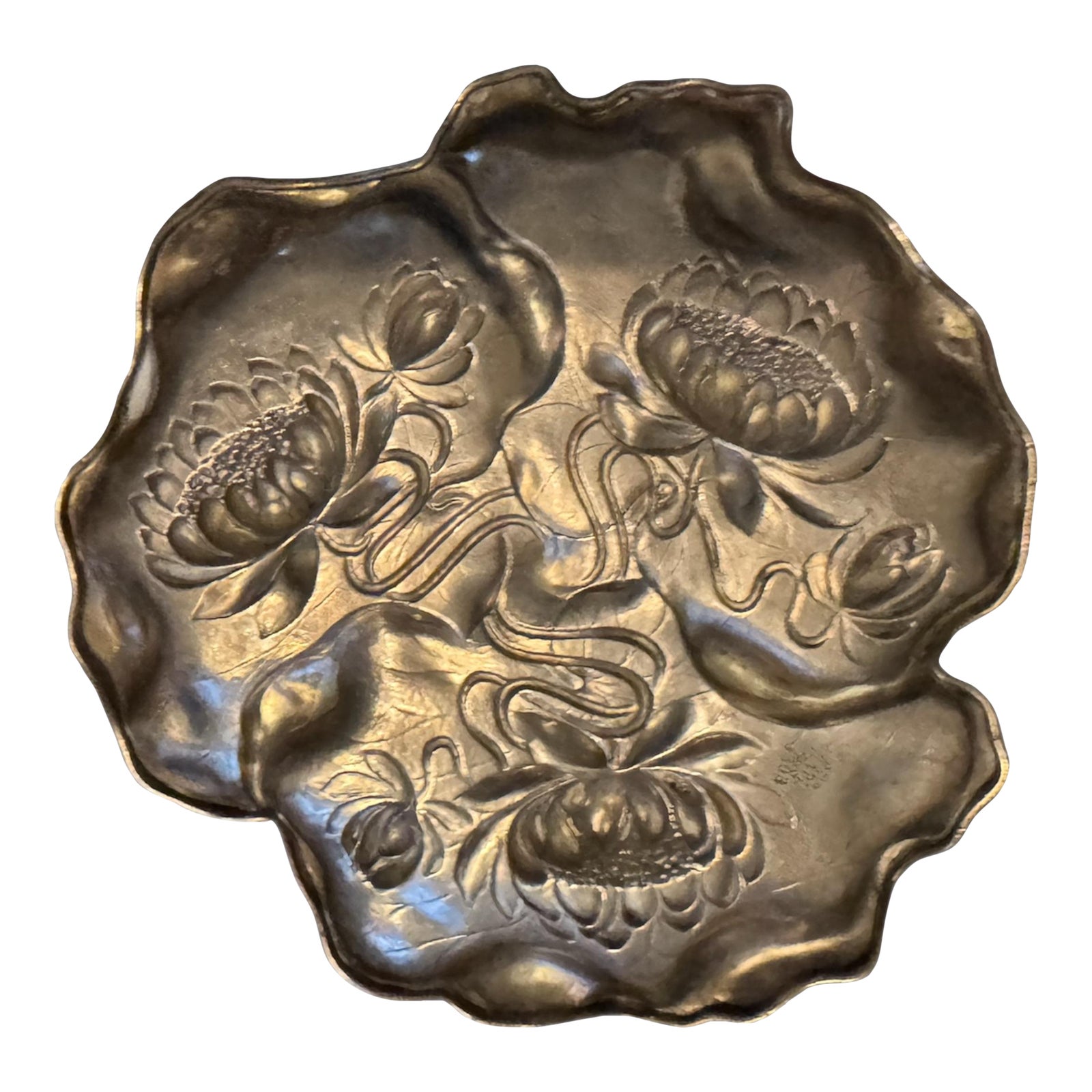Antique Victorian Art Nouveau Embossed Sterling Silver Lotus Leaf Dish ...