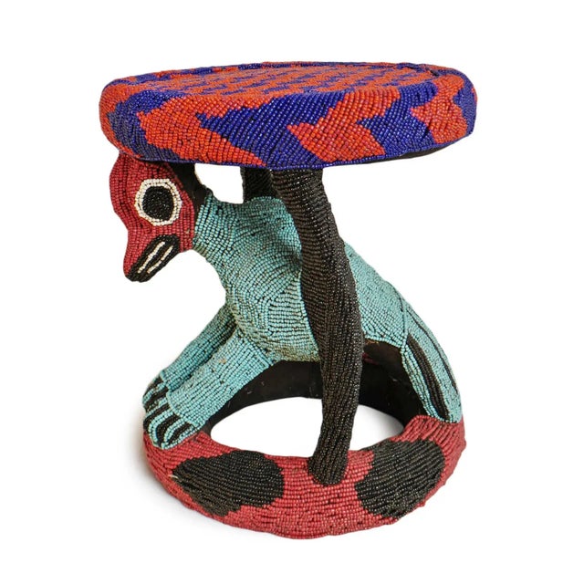 Vintage Beaded Bamileke Bird Stool | Chairish