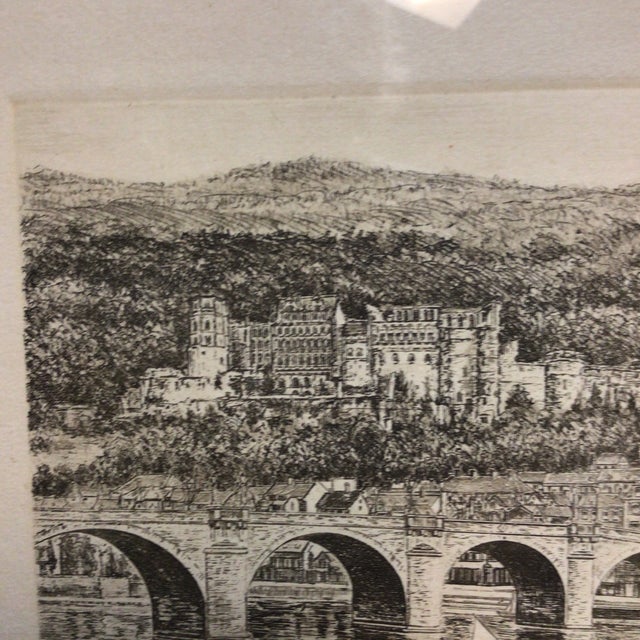 Heidelberg Castle Bridge Etching Signed by Karl Zwicker | Chairish
