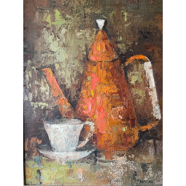 Mid 20th Century Abstract Textured Still Life Painting on Board, Framed ...