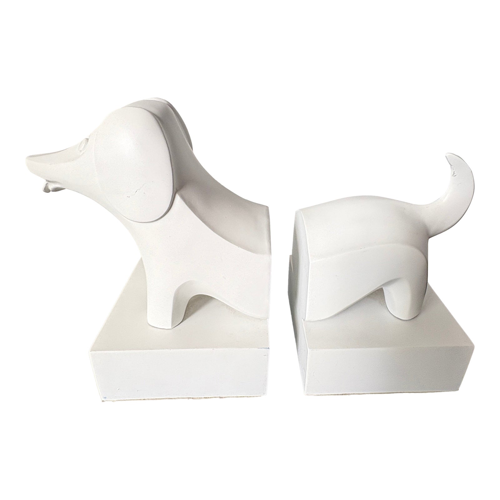 Jonathan Adler Pair Minimalist White Dog Bookends Heavy Resin | Chairish