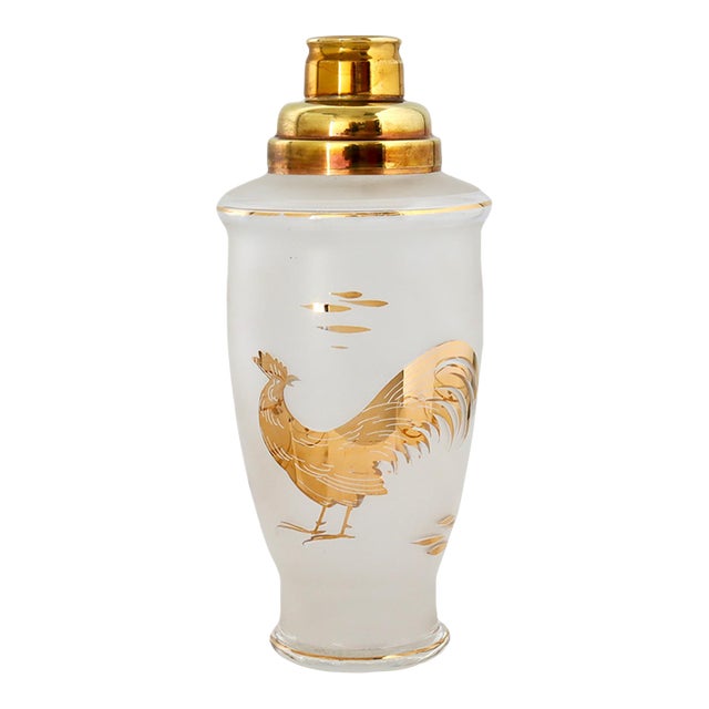 1920s Gilt Rooster Cocktail Shaker & 6 Glasses | Chairish