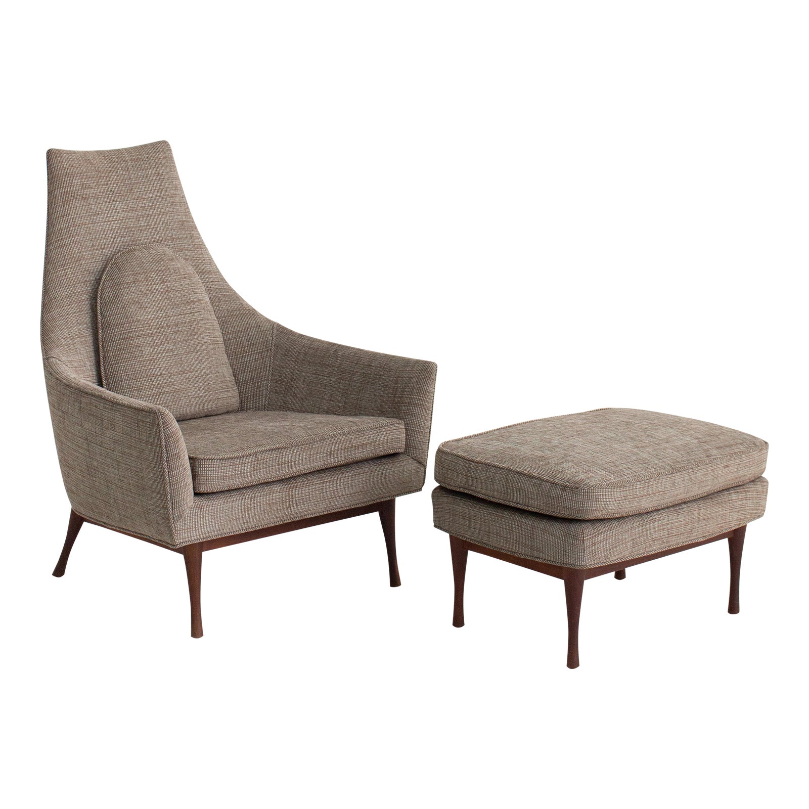 Mid Century Modern High Back Chair and Ottoman | Chairish