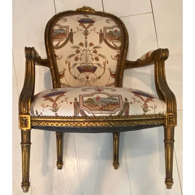 1910s Louis XIV Arm Chair in Scalamandre Fabric | Chairish