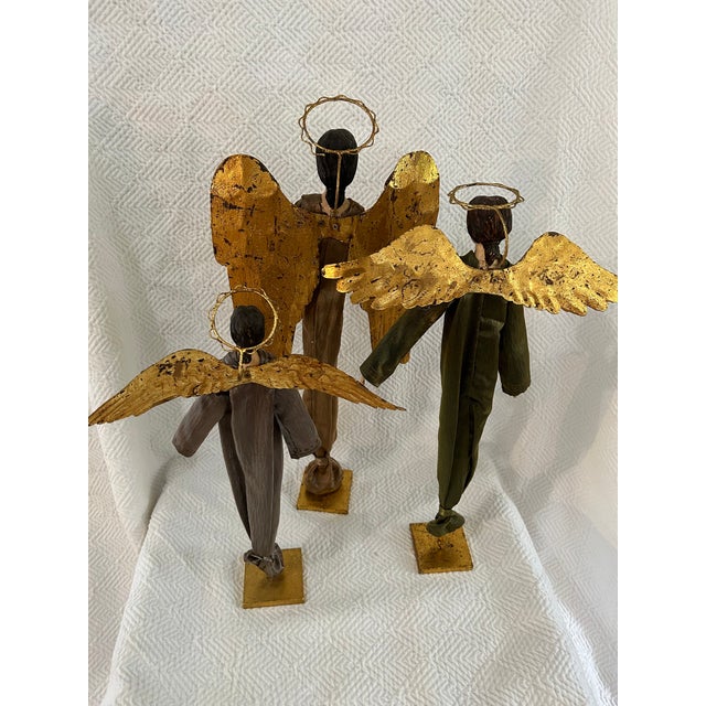 Vintage Silk and Gilded Winged Angel Figures on Stands - Set of 3 ...
