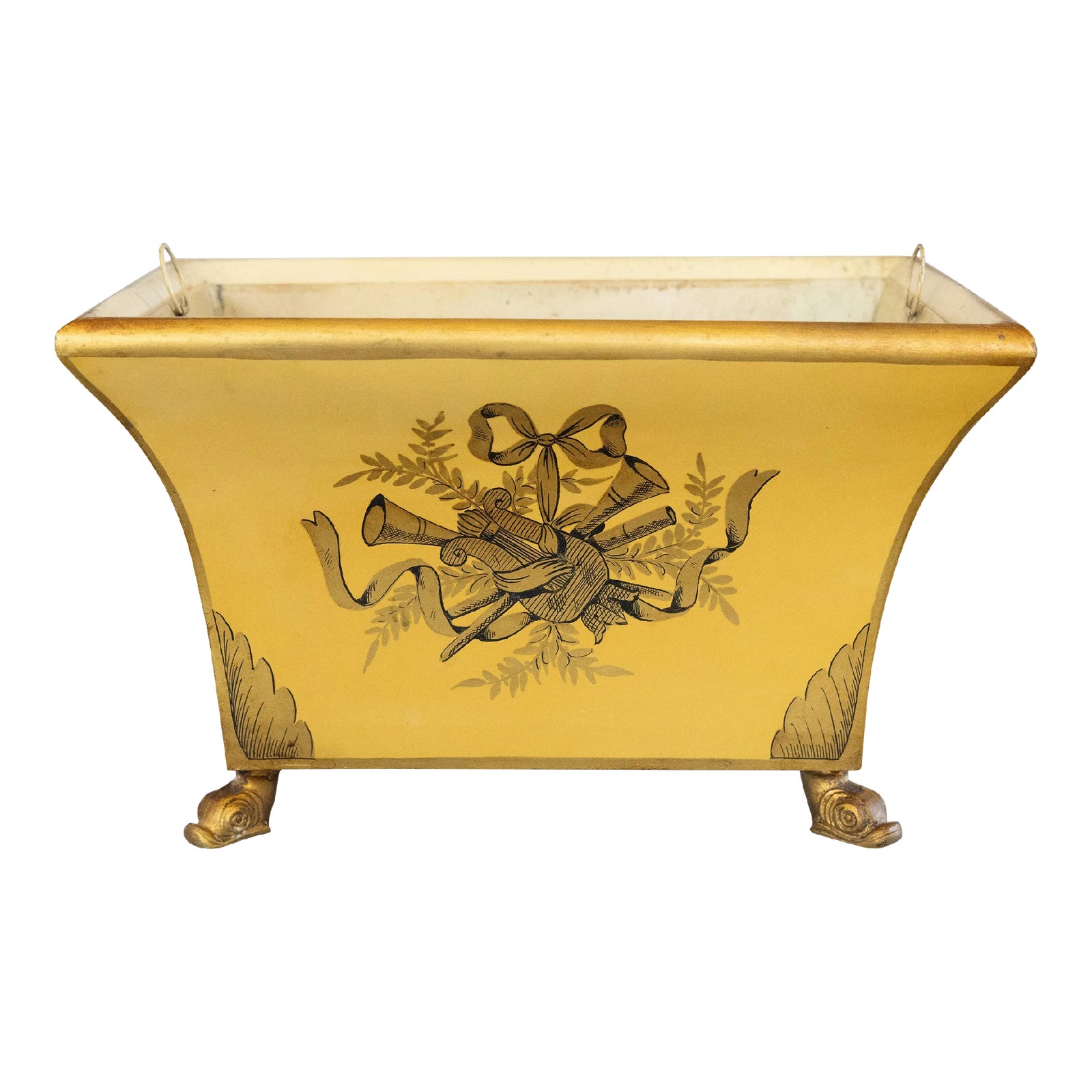 Antique French Mustard Yellow Tole Footed Jardiniere Cachepot With ...